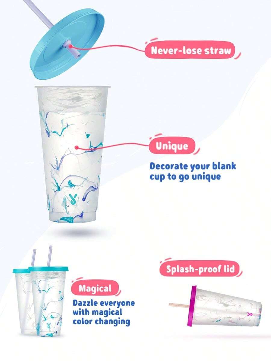 Meoky 6 Pack - 24oz Confetti Color Changing Cups With Lids And Straws ...