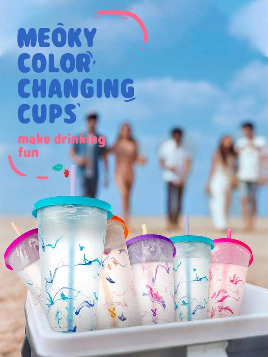 Meoky 6 Pack - 24oz Confetti Color Changing Cups With Lids And Straws ...