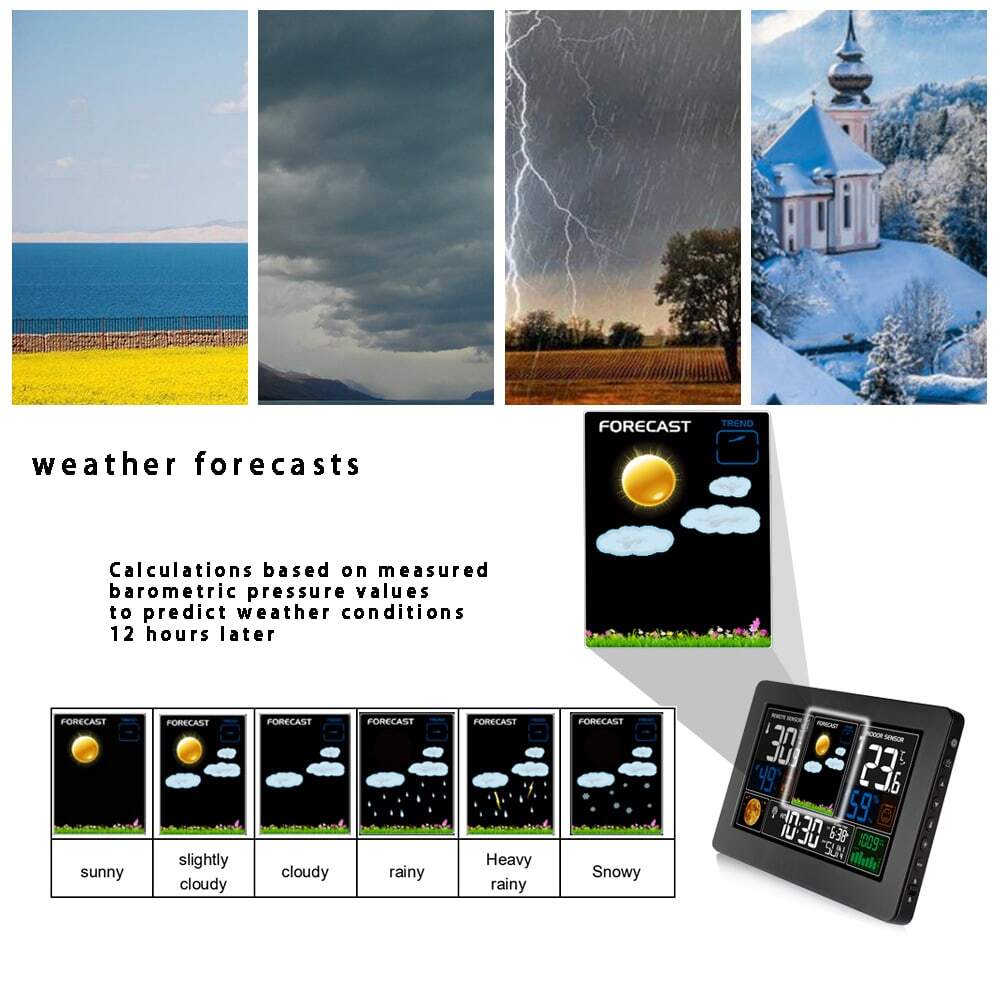 LCD Colour Screen Weather Forecast Electronic Clock Indoor And Outdoor ...