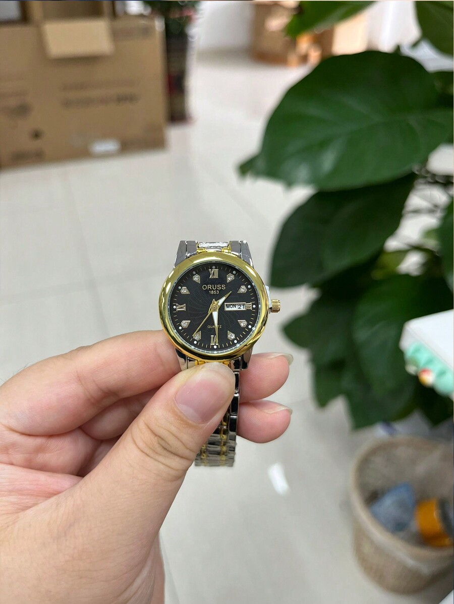 2pcs/Set Luxury Quartz Couple Watch, Waterproof Stainless Steel Lover ...