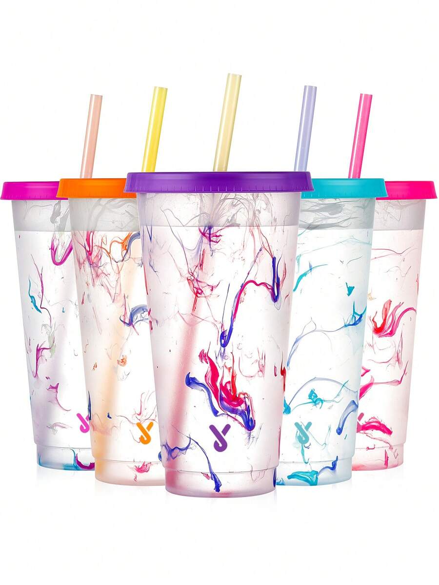 Meoky Pacote com 5 - Copos gelados que mudam de cor de 24 oz com tampas ...