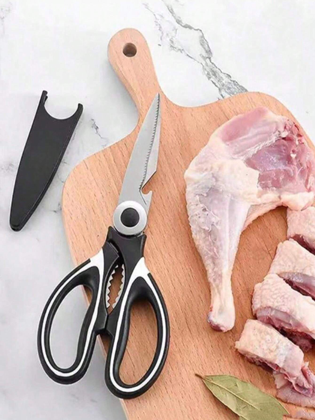 1pc Black & White Stainless Steel Kitchen Scissors, Multifunctional ...