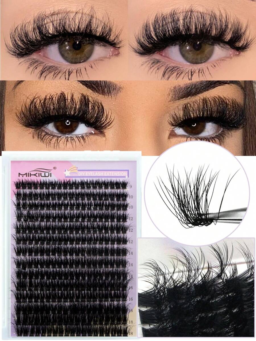 Fluffy 60D/80D/100D DIY Cluster Lash Extensions - D Curl 9-18mm Soft Stem Segmented False ...