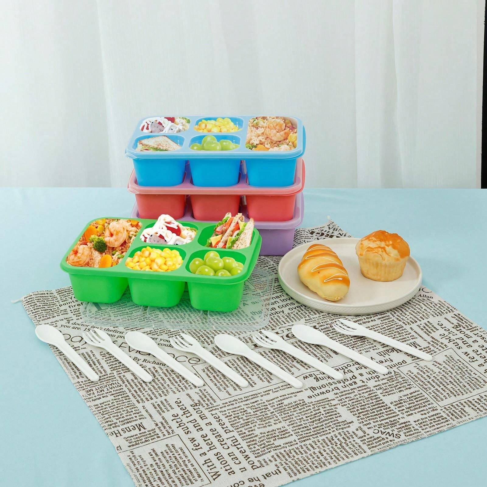 4 paquets Boîte à bento 5 compartiments Boîtes à collation avec ...