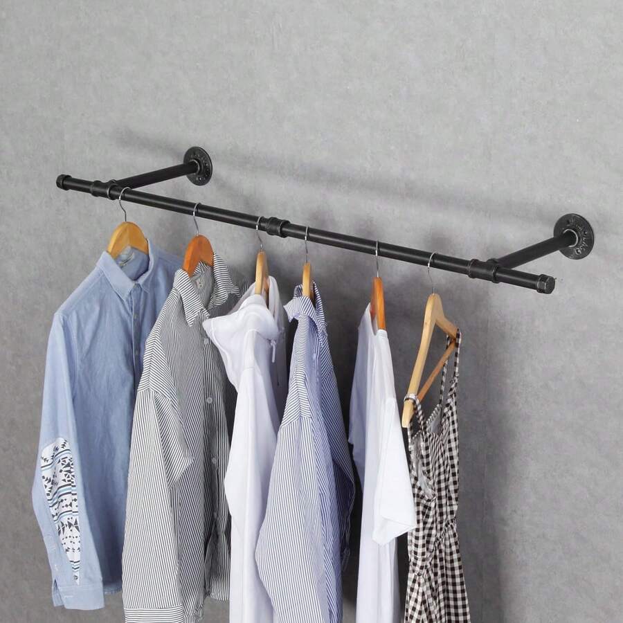 1pc Industrial Pipe Clothes Rack, 47.2-Inch Wall Mounted Garment Rack ...