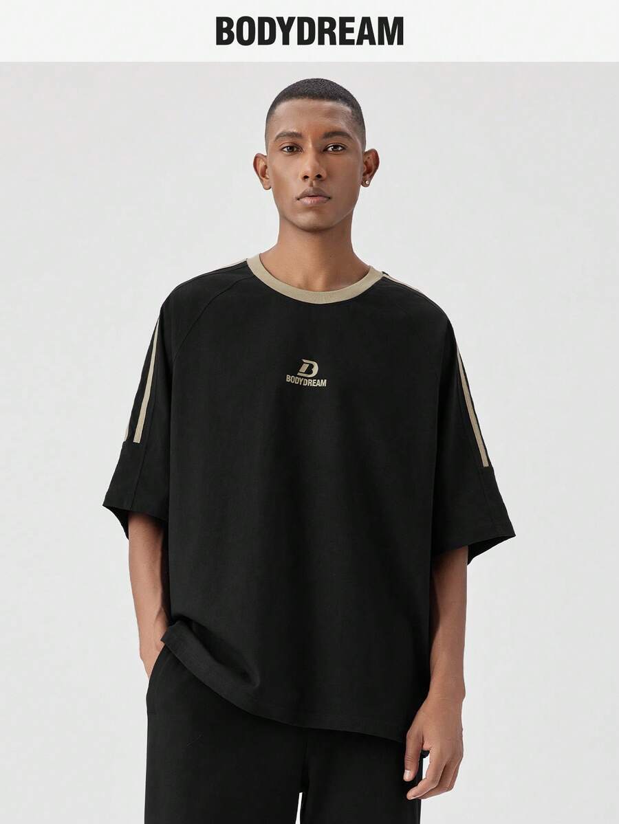 BODYDREAM ผู้ชายฤดูร้อนวินเทจเย็บปะติดปะต่ออินเทรนด์ลำลองหลวมแขนสั้นเสื้อยืด | SHEIN TH