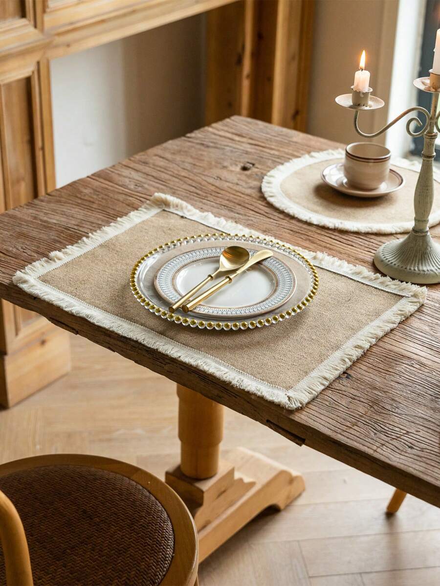 4pcs Simple Four Seasons Placemats, Multipurpose Yellow Flax Woven Heat ...