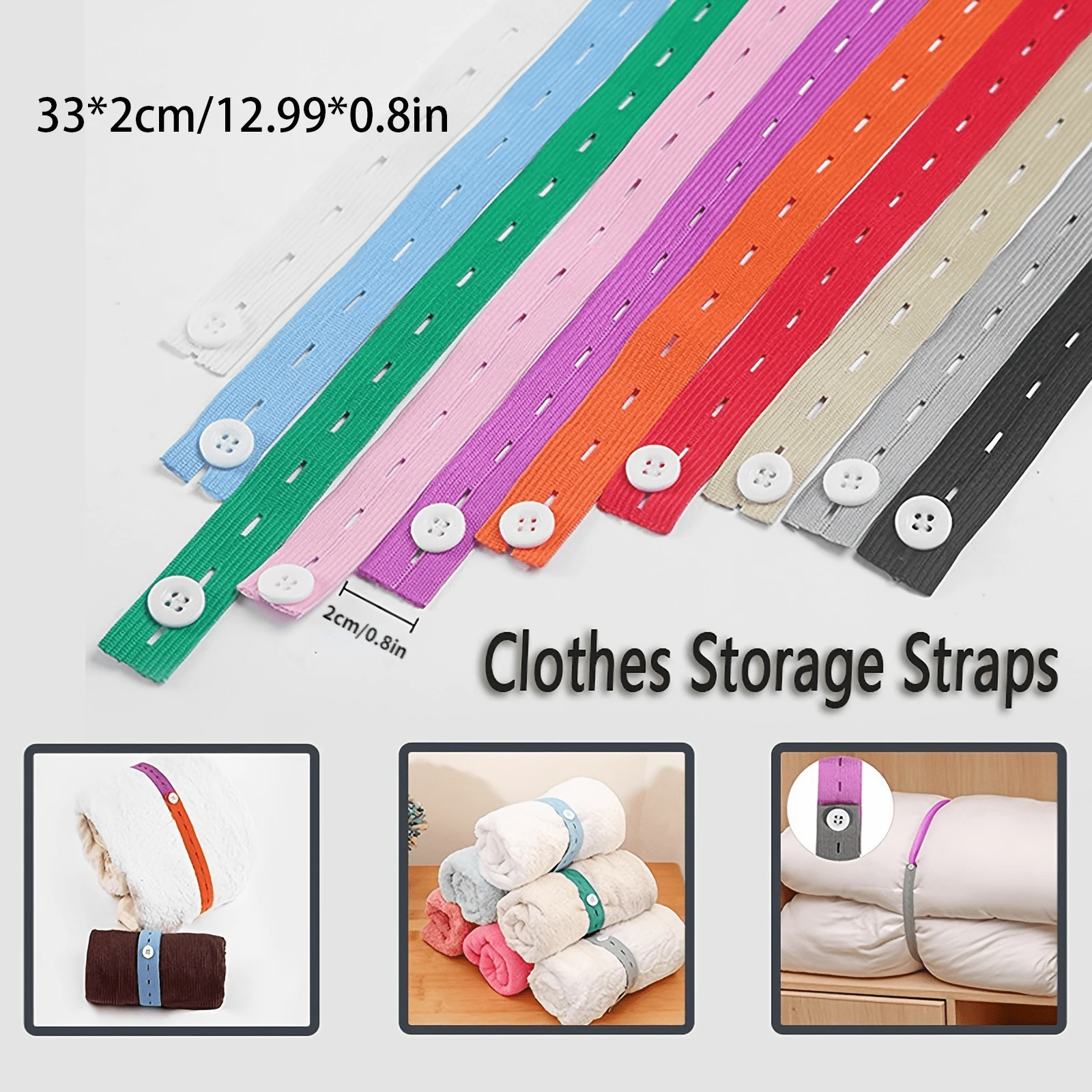 Clothes Binding Storage Strap, Elastic Band With Buttonholes, Closet ...