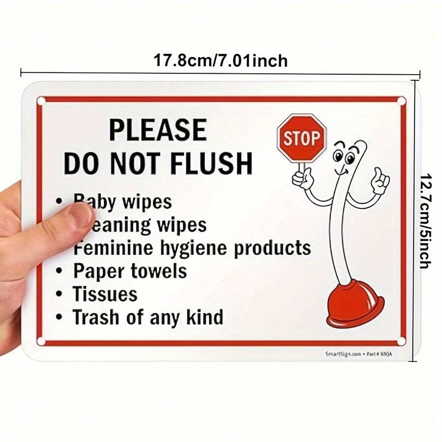 (5-Pack) 5x7 Inch "Bathroom Etiquette Signs With Fun Stop Symbol" PVC ...