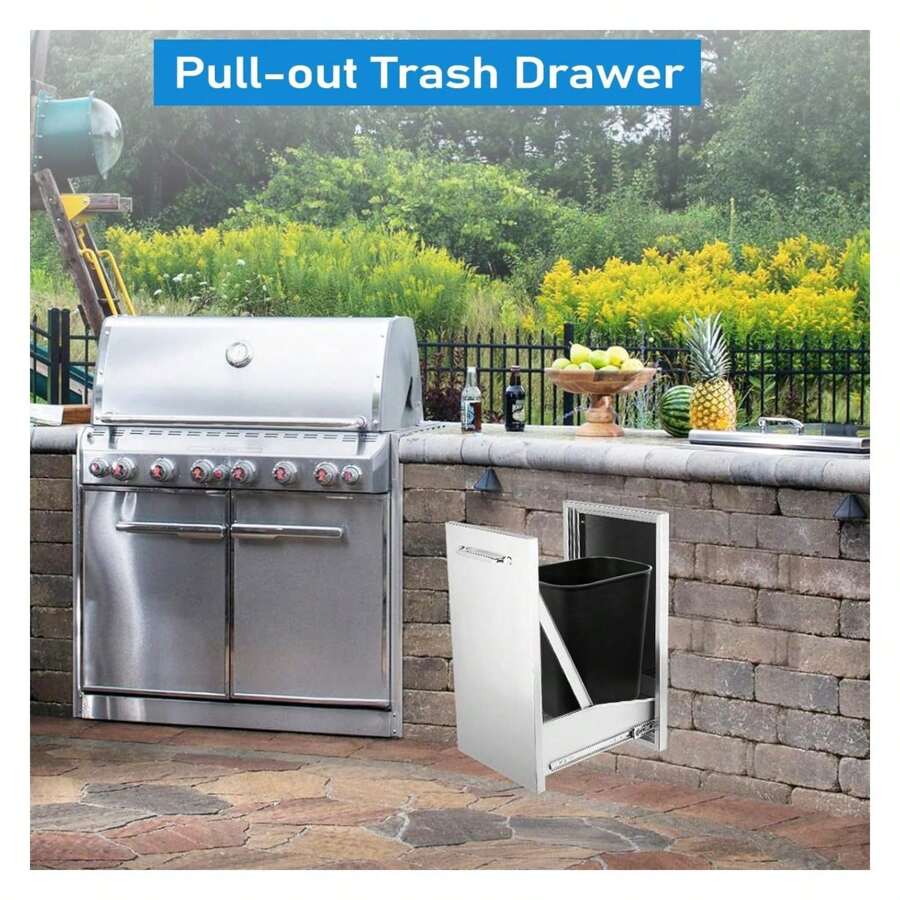 Built-In Outdoor Kitchen Single Trash Drawer 14" BBQ Trash Drawer Pull ...