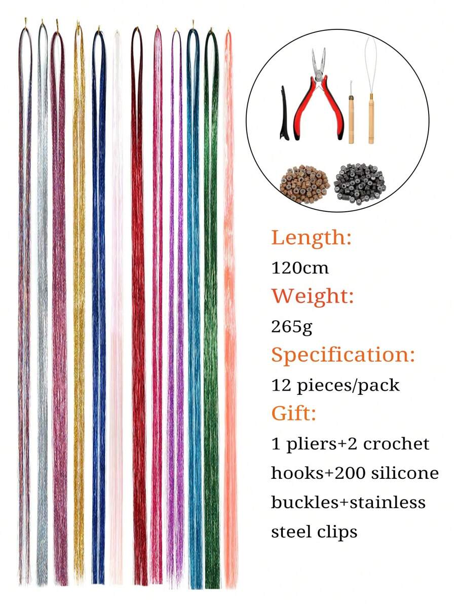 Sparkle Shiny Hair Tinsel Hair Extensions Dazzles Women Hippie For Braiding Headdress Hair ...