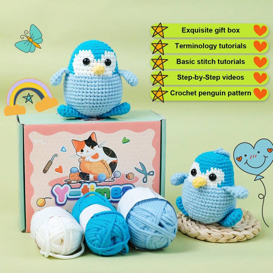 2024 New Children DIY Handmade Knitted Penguin Stuffed Animal Crochet ...