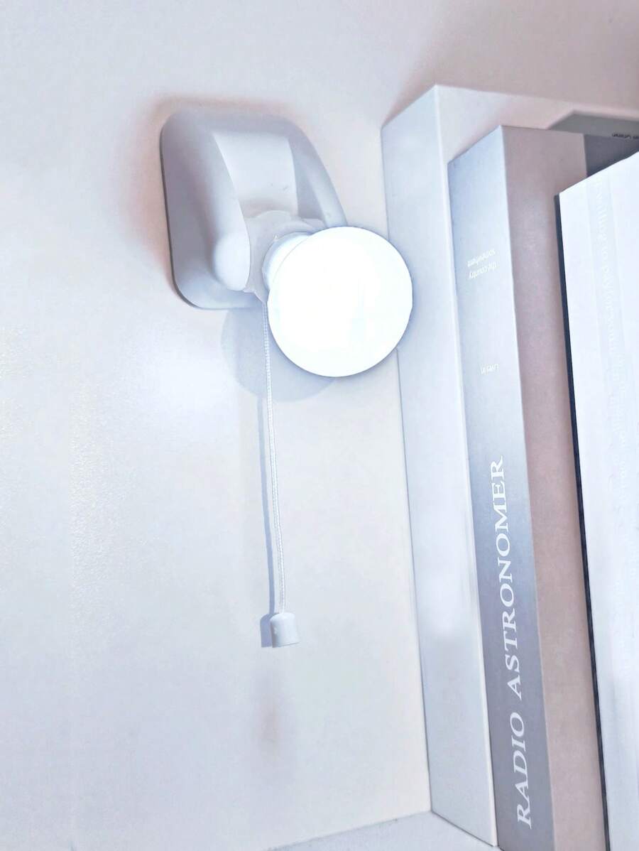 1pc Mini White Pull Cord Wall Light Battery Powered White Night Light ...