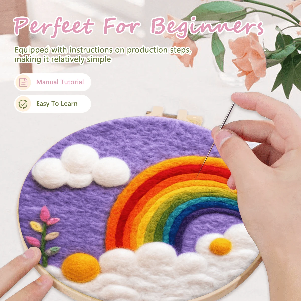 1 Pack Starry Sky Pattern Needle Felt Starter Set Wool Felting Painting ...