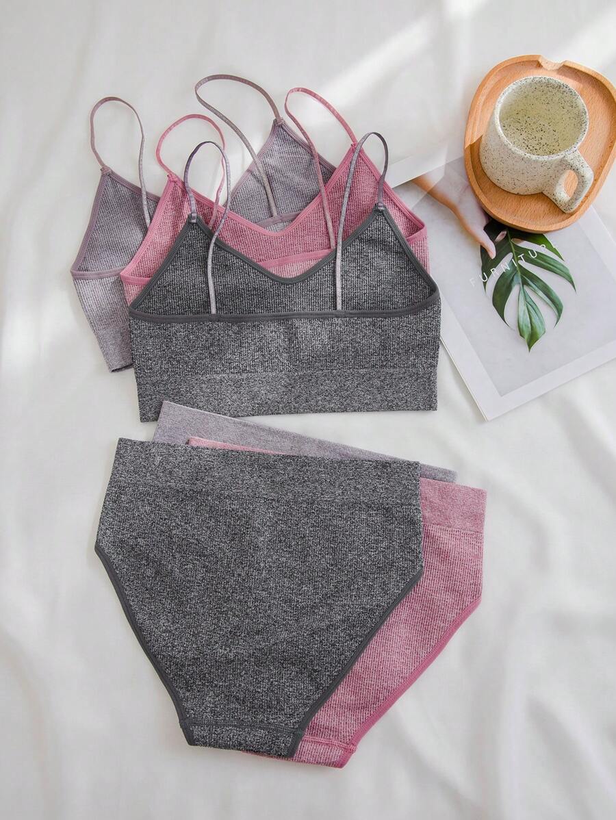 Women's Seamless Ribbed Bra & Mid-Rise Triangle Panties Set, Multi ...