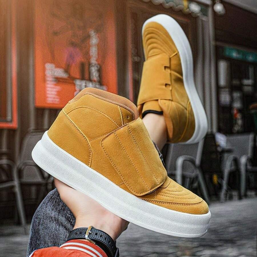 Men's High-Top Work Shoes With Hook-And-Loop, British Style, Versatile ...