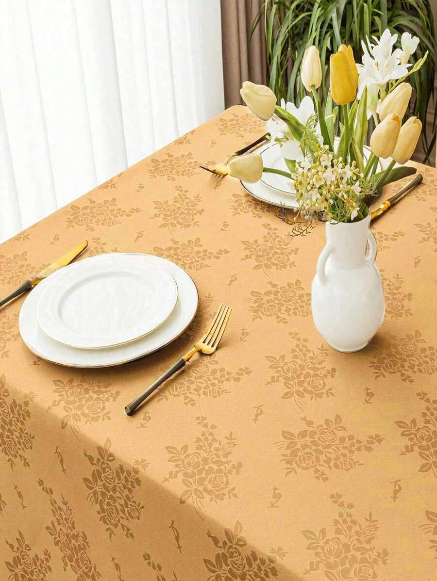 Romantic Rose Pattern Jacquard Dining Table Cloth, Exquisite Elegant ...