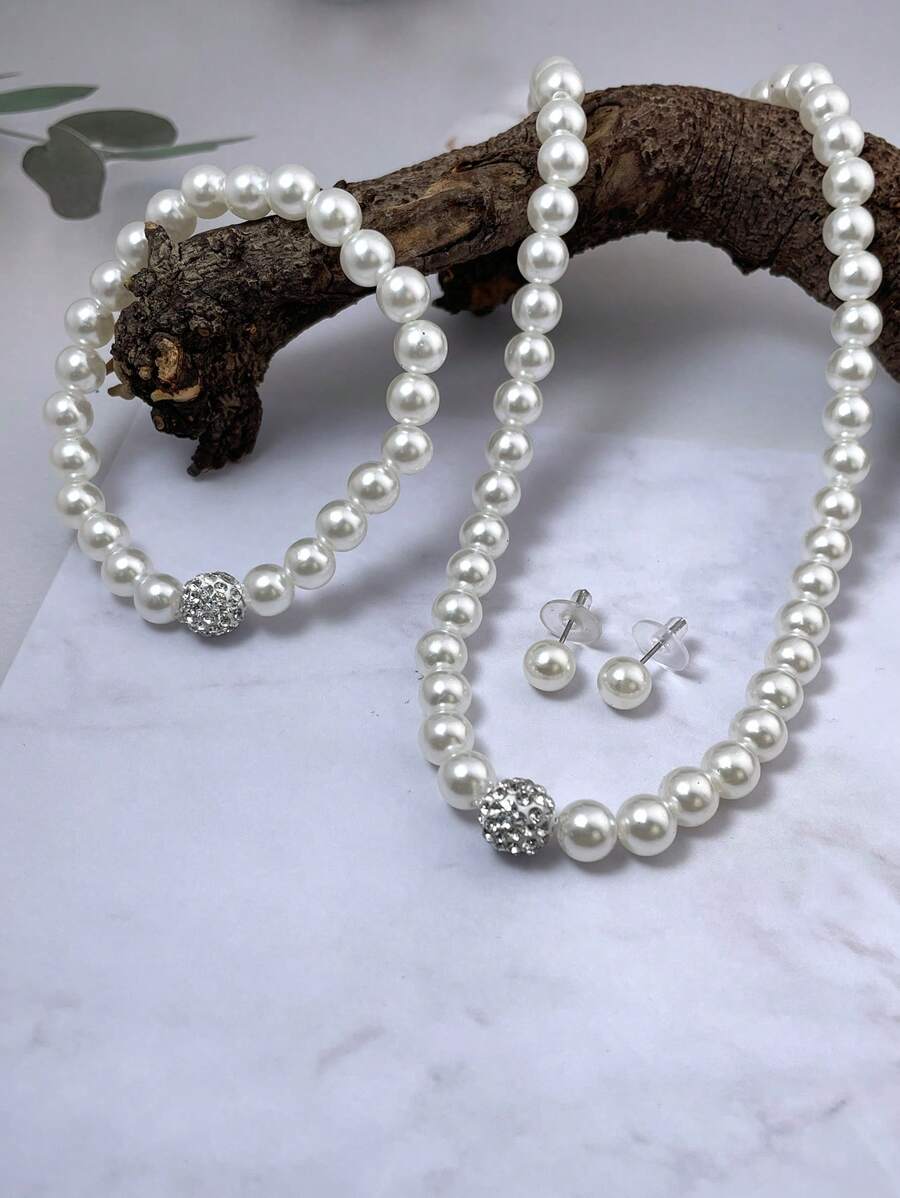 4pcs/Set Pearl Necklace With Matching Earrings And Bracelet Jewelry Set ...