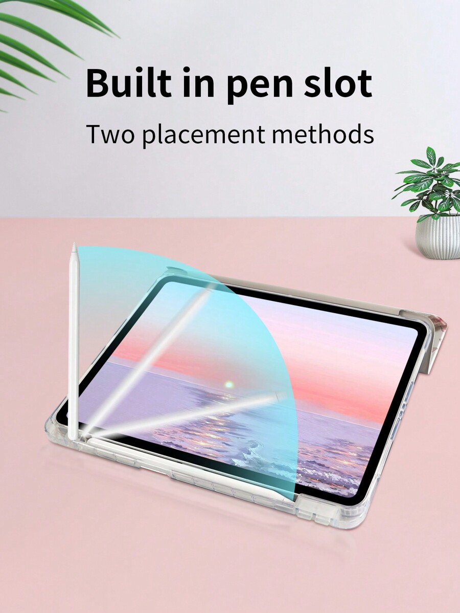 1 Capa de Tablet Triple-Fold em Acrílico Rosa com Pintura de Laço de ...