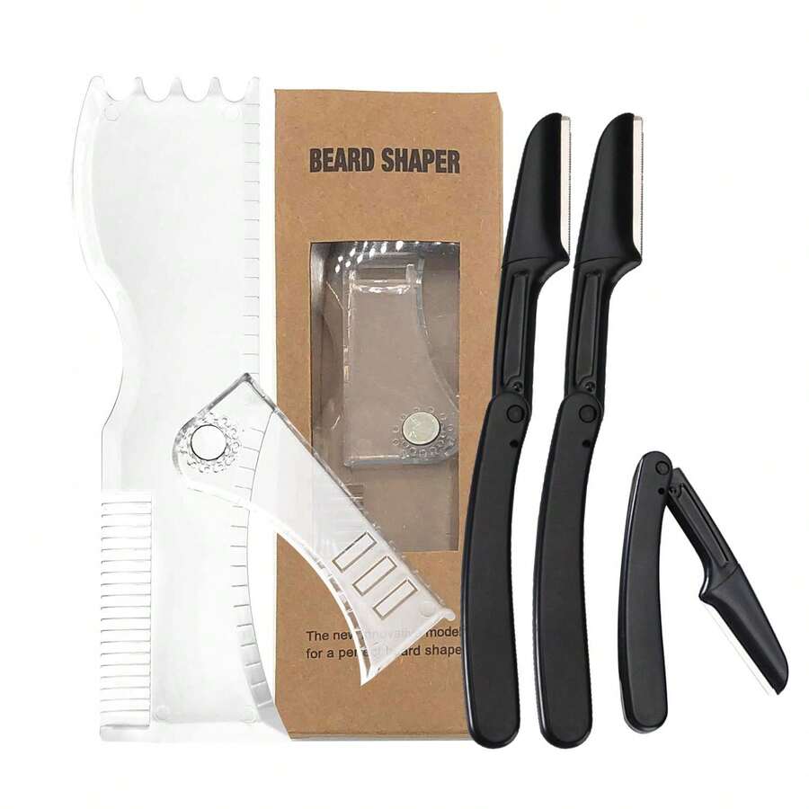 Adjustable Beard Shaper Comb With Three Eyebrow Shaping Razors ...