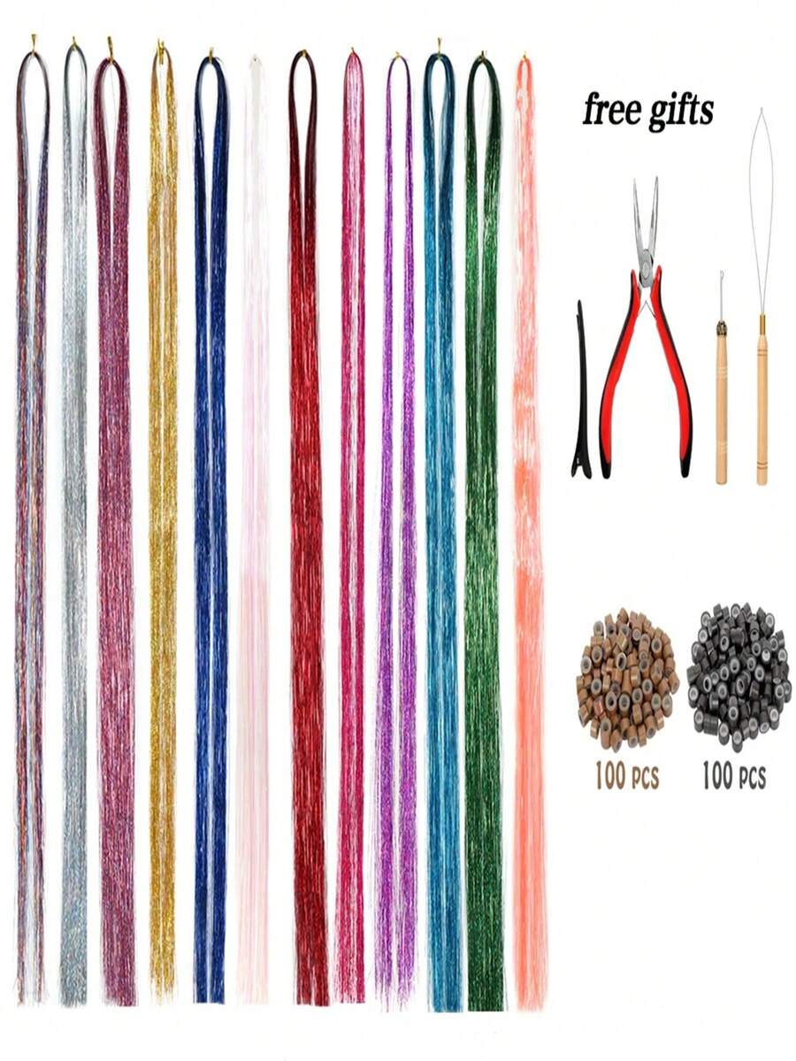 Sparkle Shiny Hair Tinsel Hair Extensions Dazzles Women Hippie For Braiding Headdress Hair ...