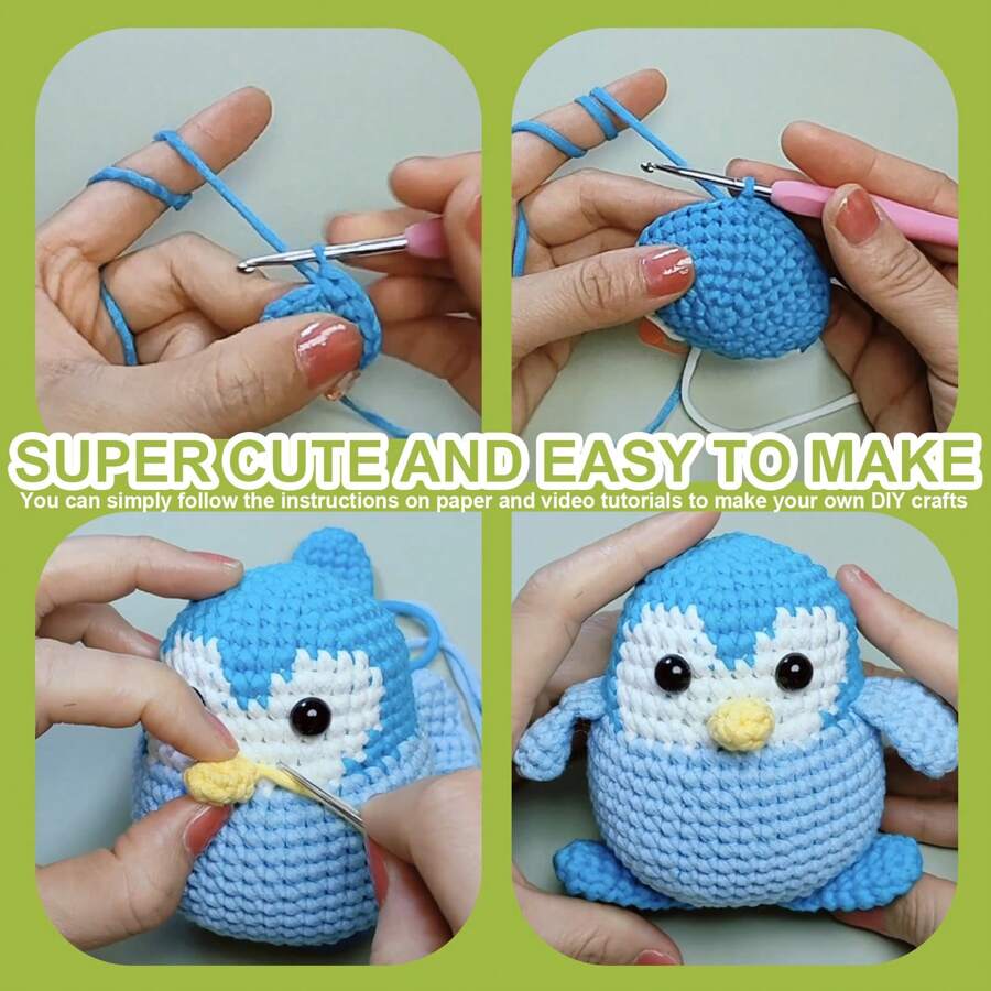 2024 New Children DIY Handmade Knitted Penguin Stuffed Animal Crochet ...