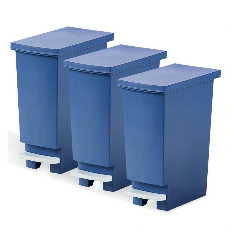 3 Pack Large Trash Can With Lid And Foot Pedal, 8 Gallon Slim Kitchen ...