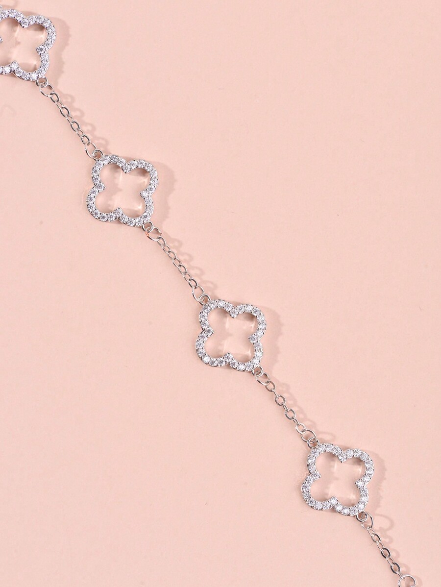 1pc Lucky Four-Leaf Clover Stylish Women's Bracelet With Cubic Zirconia, Surprise Gift For ...