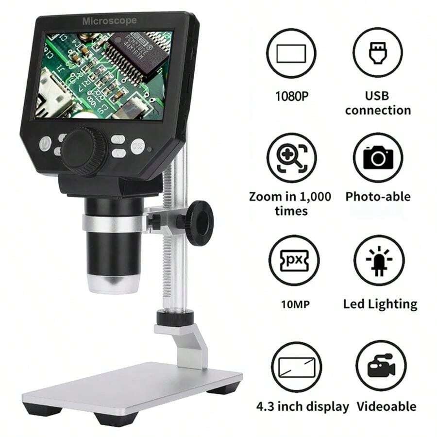 4.3-Inch Digital Microscope 1000X USB Microscope With 1080p Welding ...