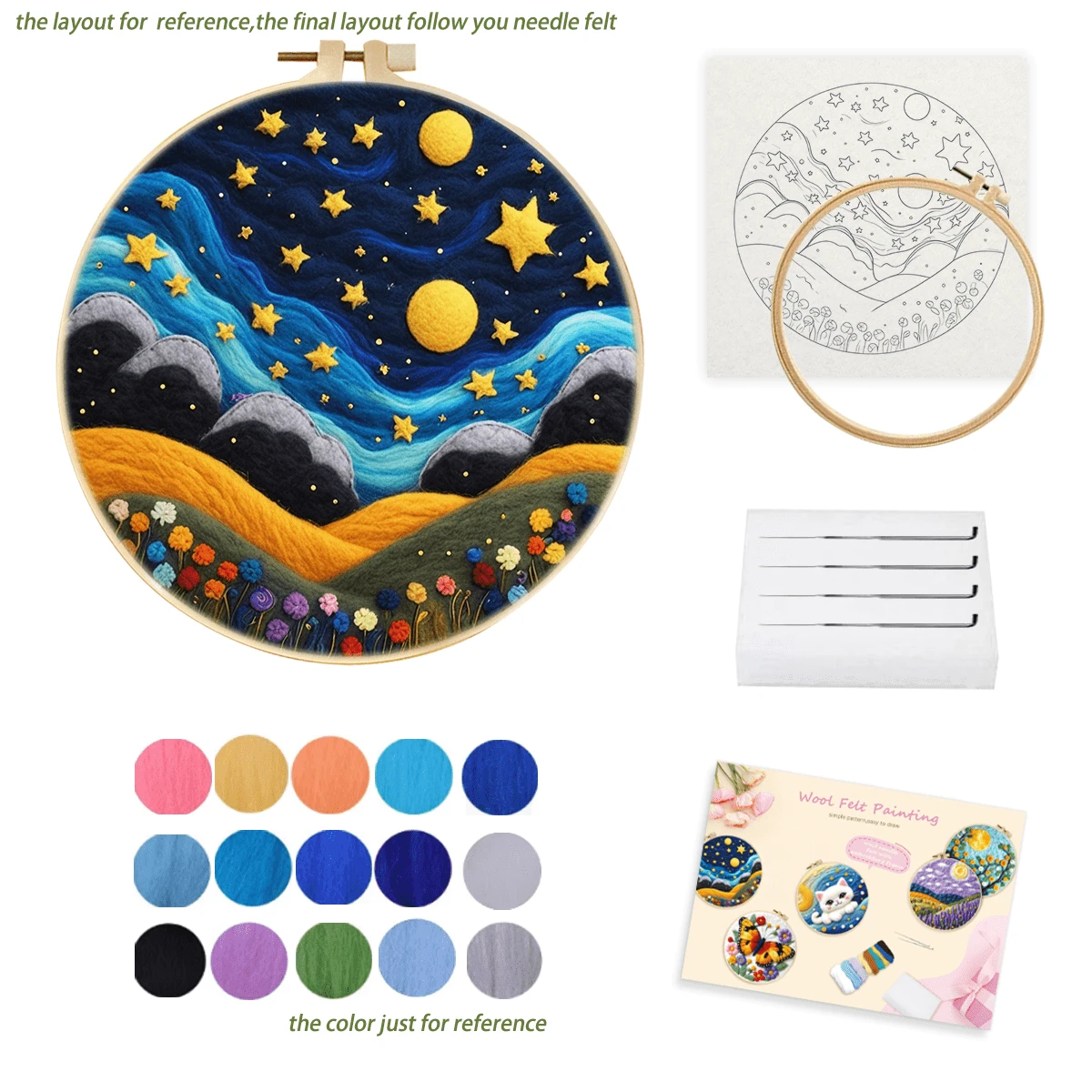 1 Pack Starry Sky Pattern Needle Felt Starter Set Wool Felting Painting ...