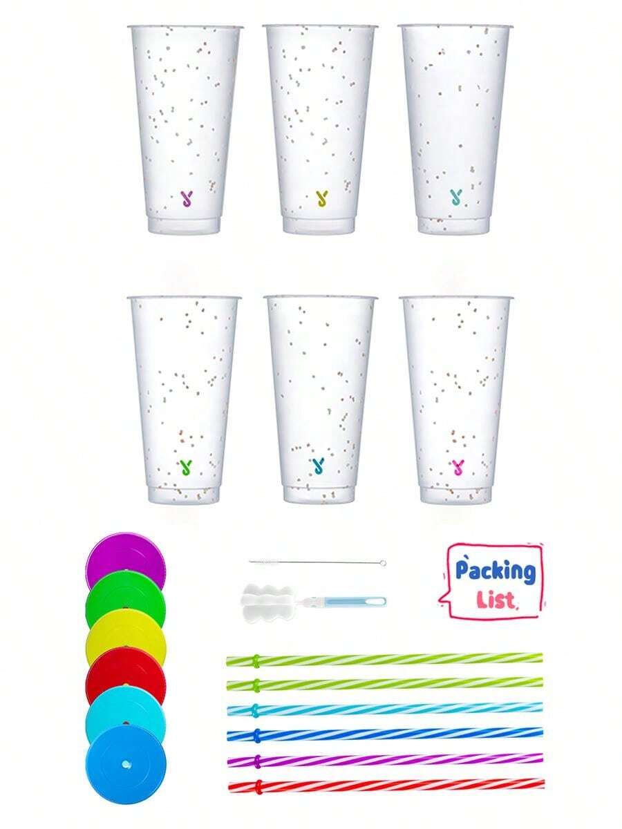 Meoky Confetti Color Changing Cups With Lids And Straws For Iced Coffee ...