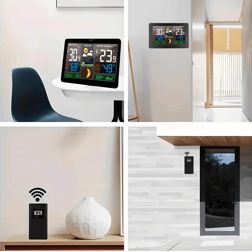 LCD Colour Screen Weather Forecast Electronic Clock Indoor And Outdoor ...