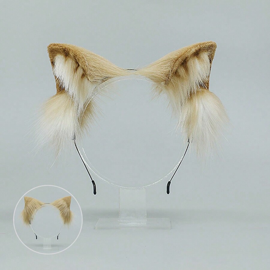 Cat Ears Tail Set Plush Animal Ears Hairbands Furry Fox Ears Headband ...