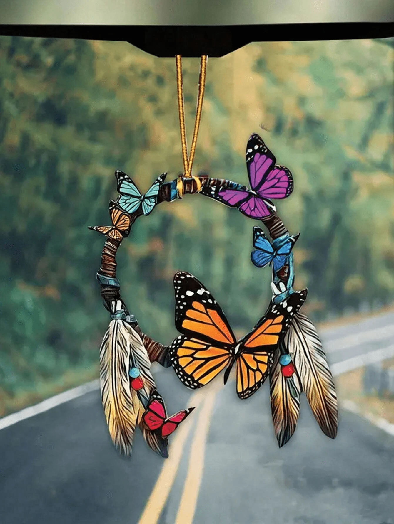 2D Acrylic Butterfly Decorative Pendan Native Circle Boho 2D Flat Car ...