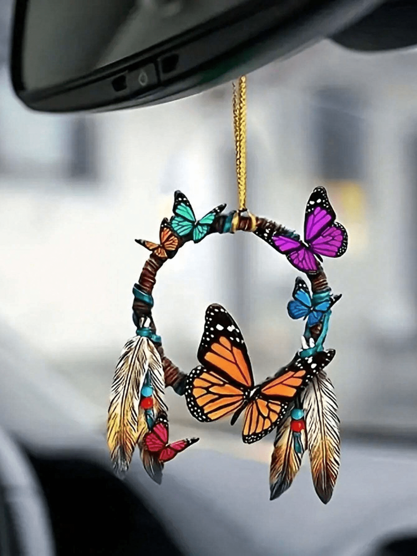 2D Acrylic Butterfly Decorative Pendan Native Circle Boho 2D Flat Car ...