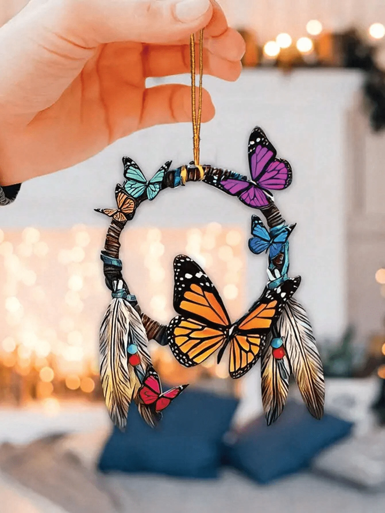 2D Acrylic Butterfly Decorative Pendan Native Circle Boho 2D Flat Car ...