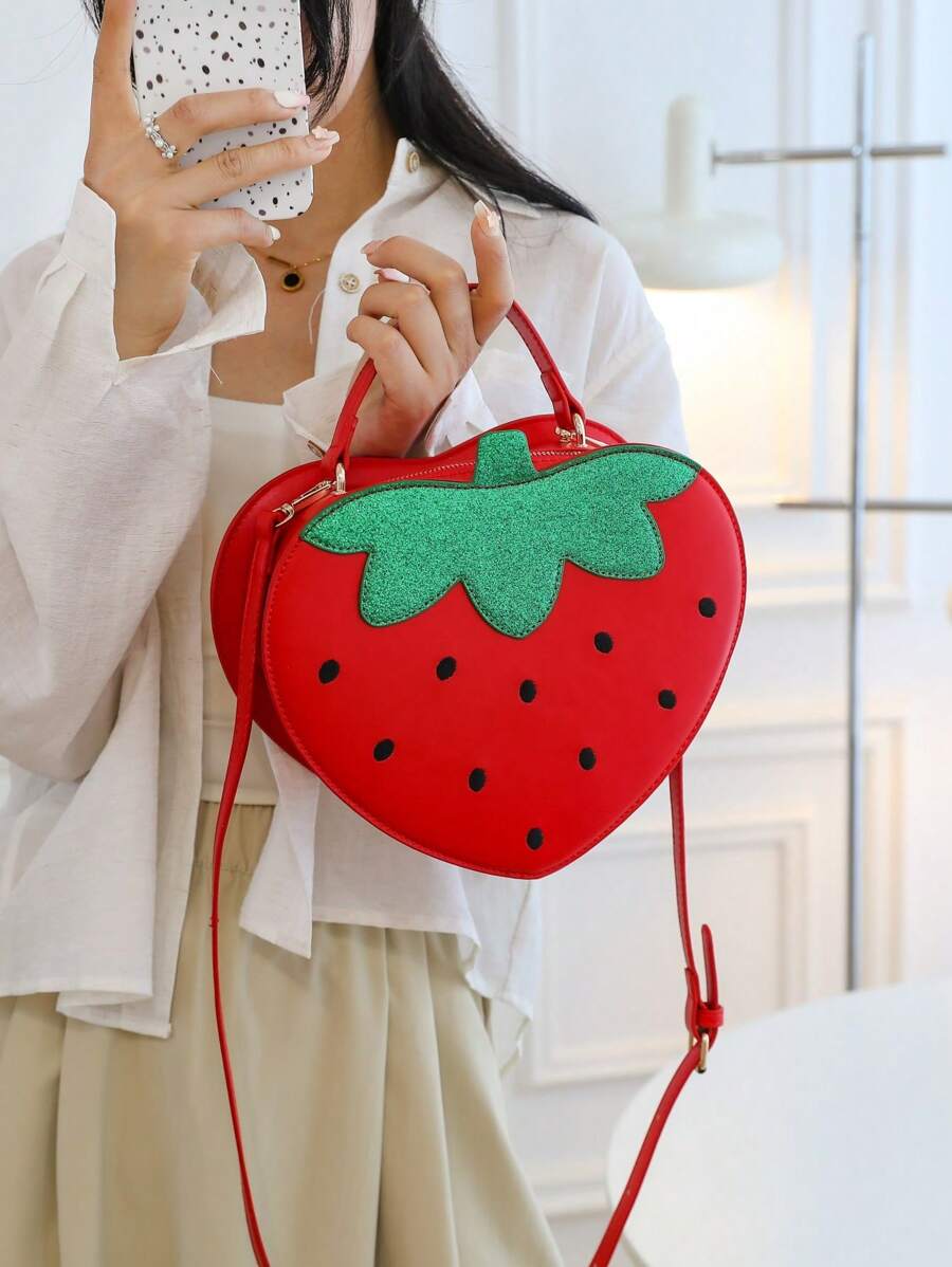 New Summer Cute Strawberry Handbag, Red PU Material Forest Style ...