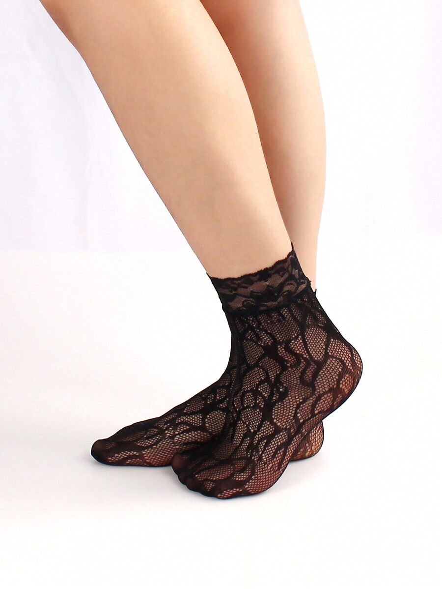 3 Pairs Women Skull, Spider Web, Tiger Stripe Lace Trim Short Fishnet ...
