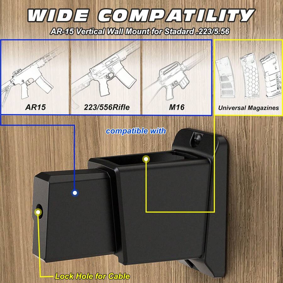 Gun Wall Mount With Mag Holder For 223/5.56 Rifle, Vertical AR Wall ...