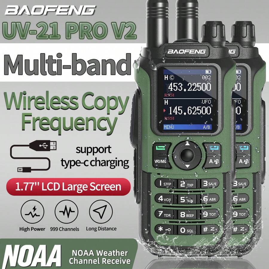 2 pièces Baofeng UV-21 PRO V2 Talkies-walkies longue portée multi-bande VHF UHF portable AM FM ...