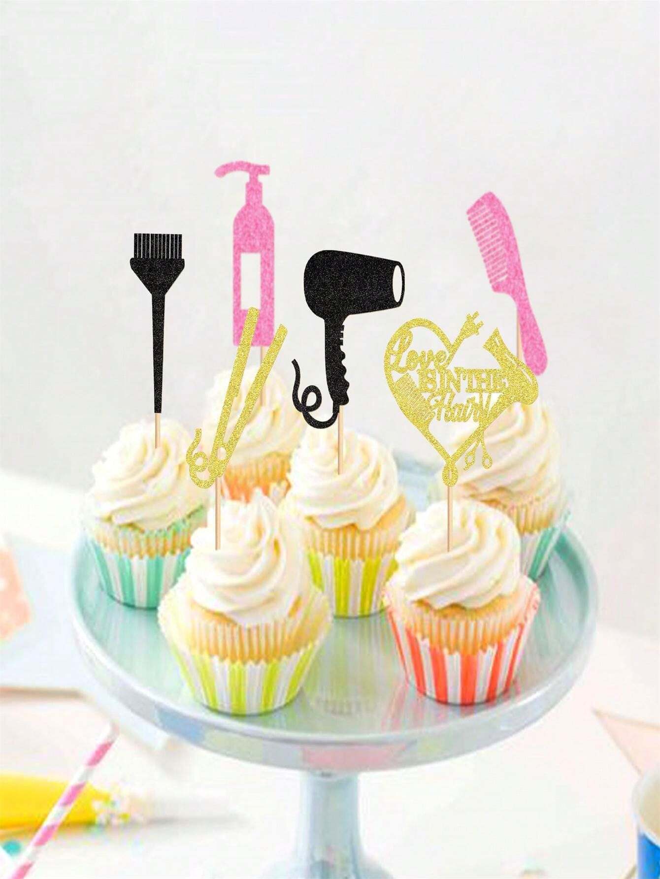 Hair Salon Themed Cupcake Toppers - Gold 'Love Is In The Hair' And ...
