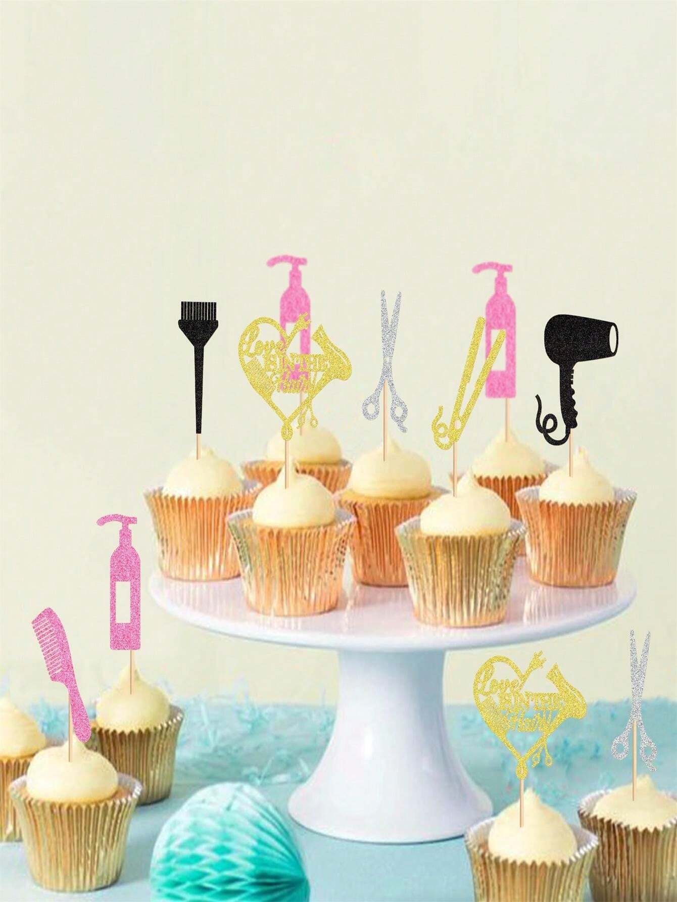 Hair Salon Themed Cupcake Toppers - Gold 'Love Is In The Hair' And ...