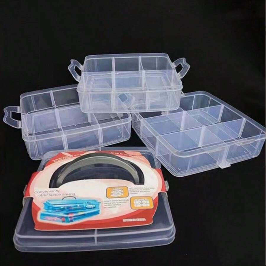 1 3-Layer 18-Cell Plastic Transparent Storage Box, Adjustable Stacked ...