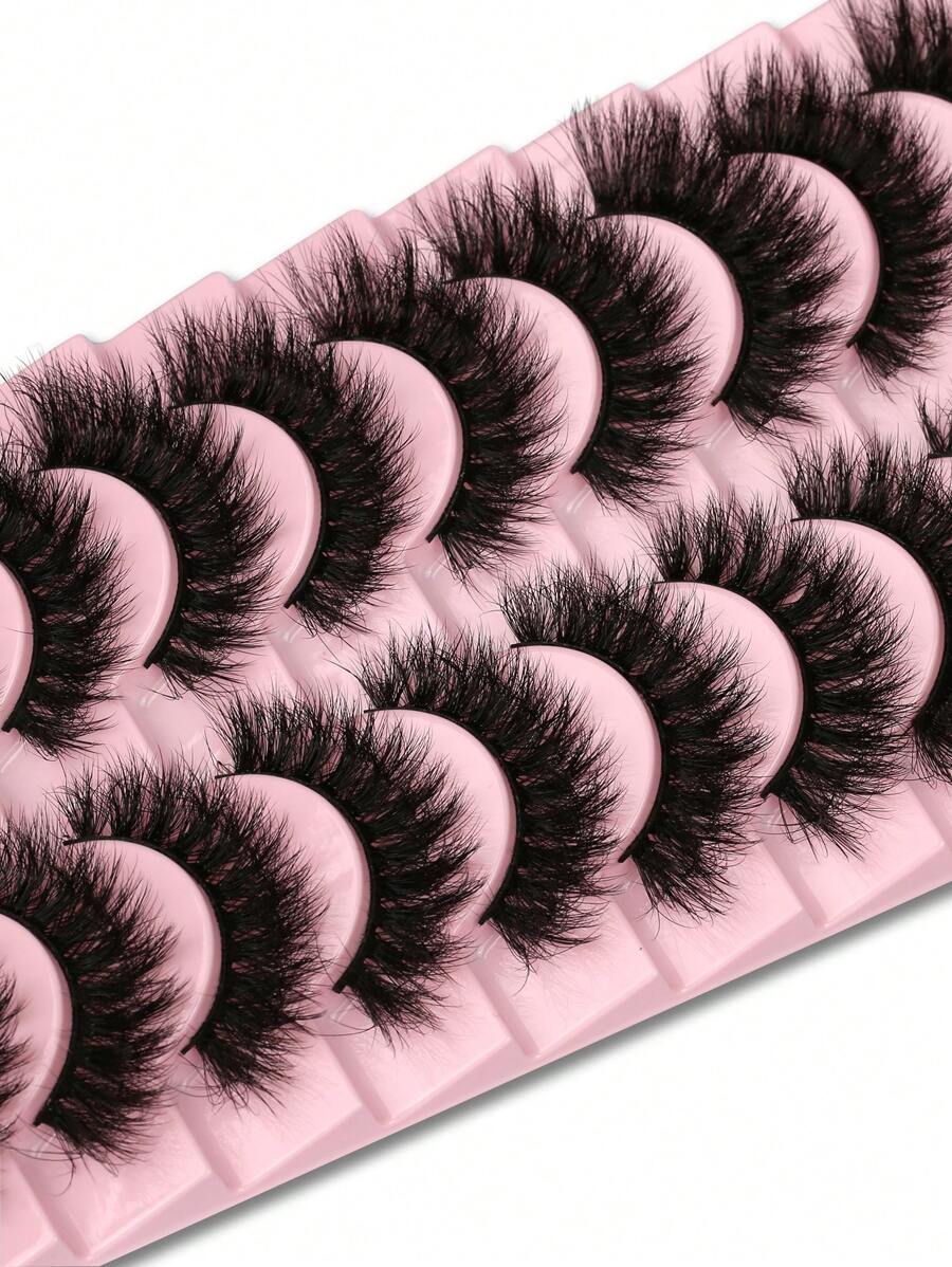 10 Pairs Thick Fluffy False Eyelashes Volume Mink Lashes Wispy 8D ...