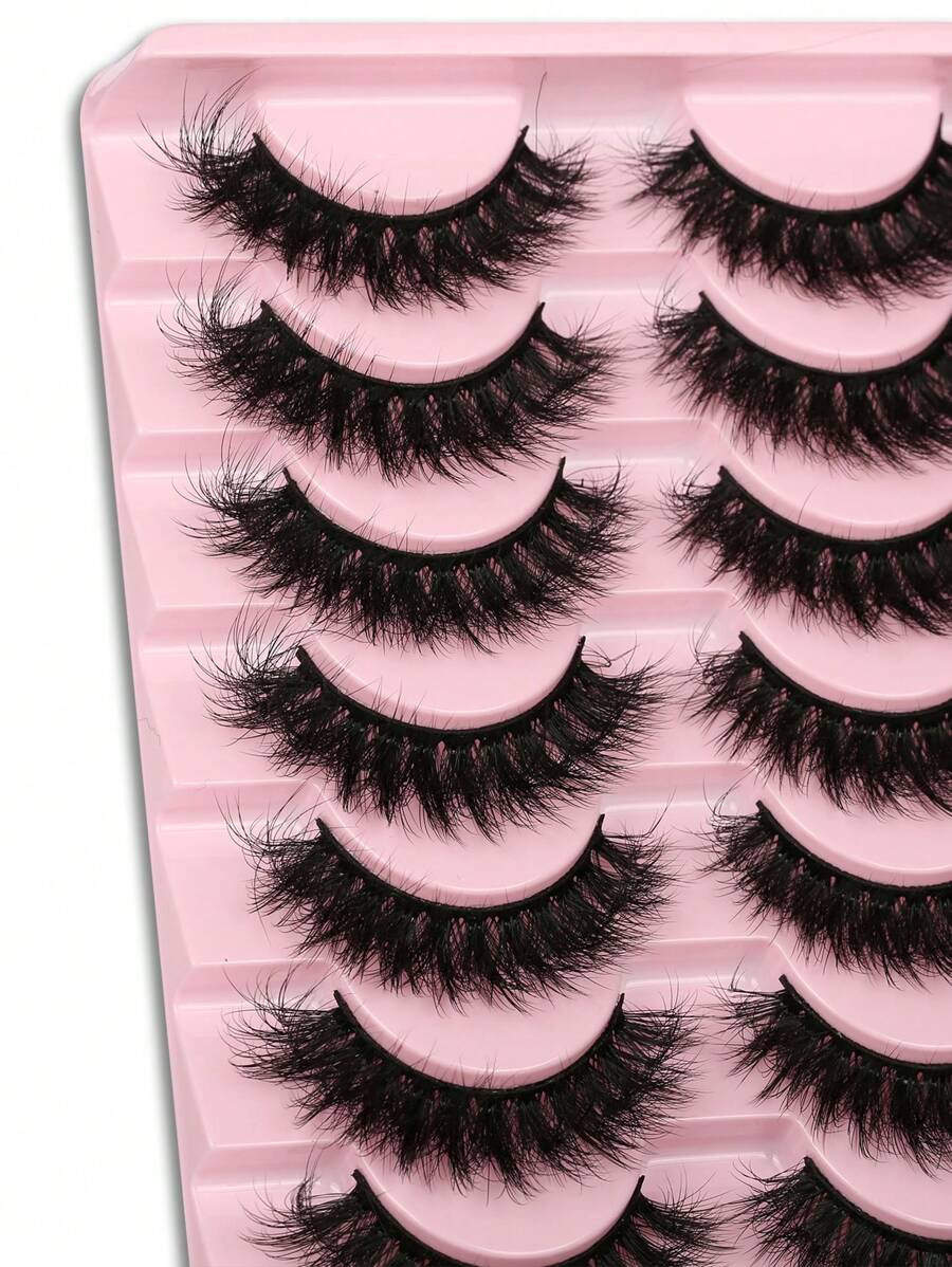 10 Pairs Thick Fluffy False Eyelashes Volume Mink Lashes Wispy 8D ...