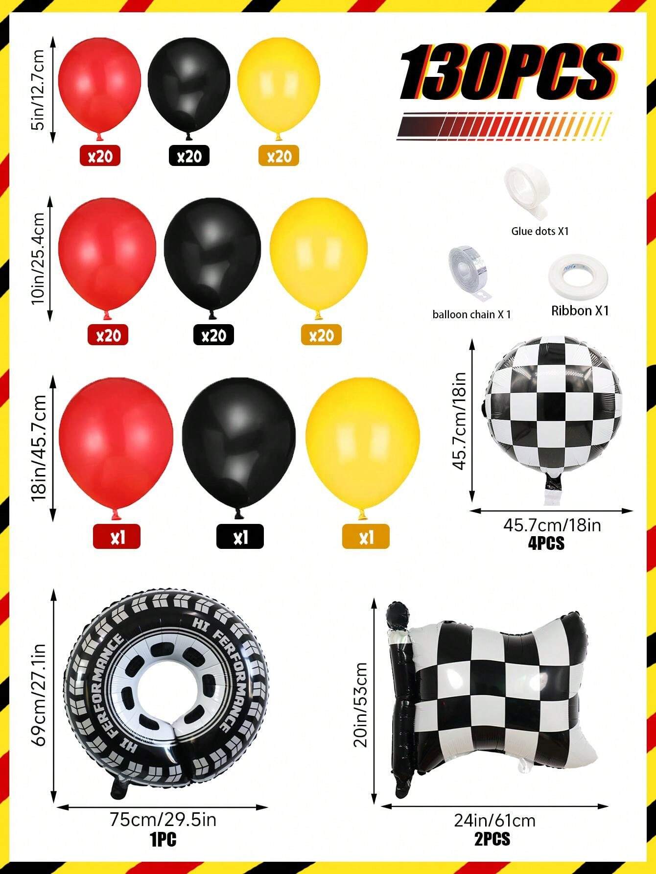 Kit di guirlanda e arco di palloncini da corsa rosso nero giallo con ...