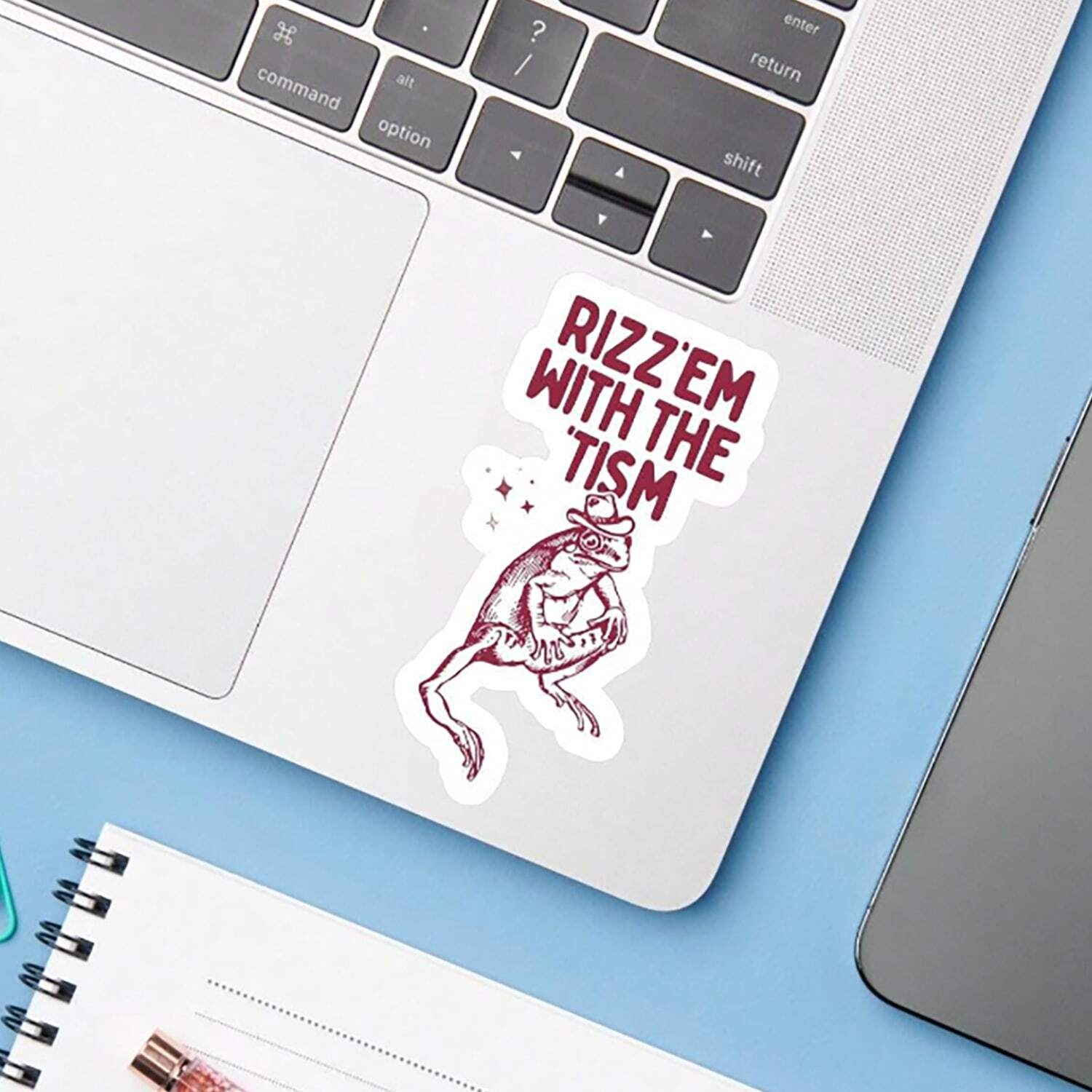 1PC Rizz Em With The Tism Frog Waterproof Vinyl Sticker Decal - Quirky ...