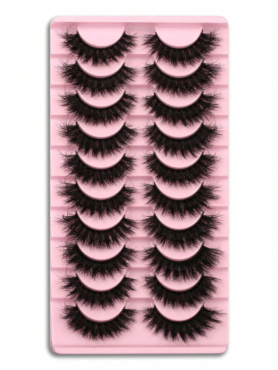 10 Pairs Thick Fluffy False Eyelashes Volume Mink Lashes Wispy 8D ...