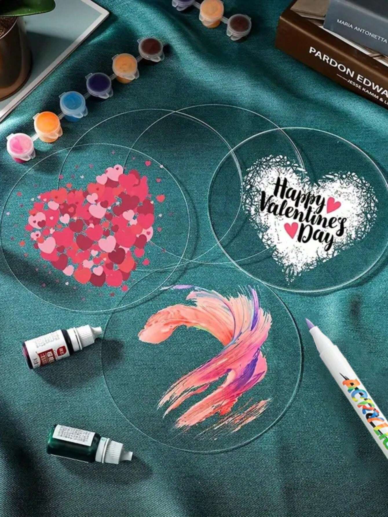 1 Box Of Markers + 5pcs Transparent Round Acrylic Plates, Cotton Core ...