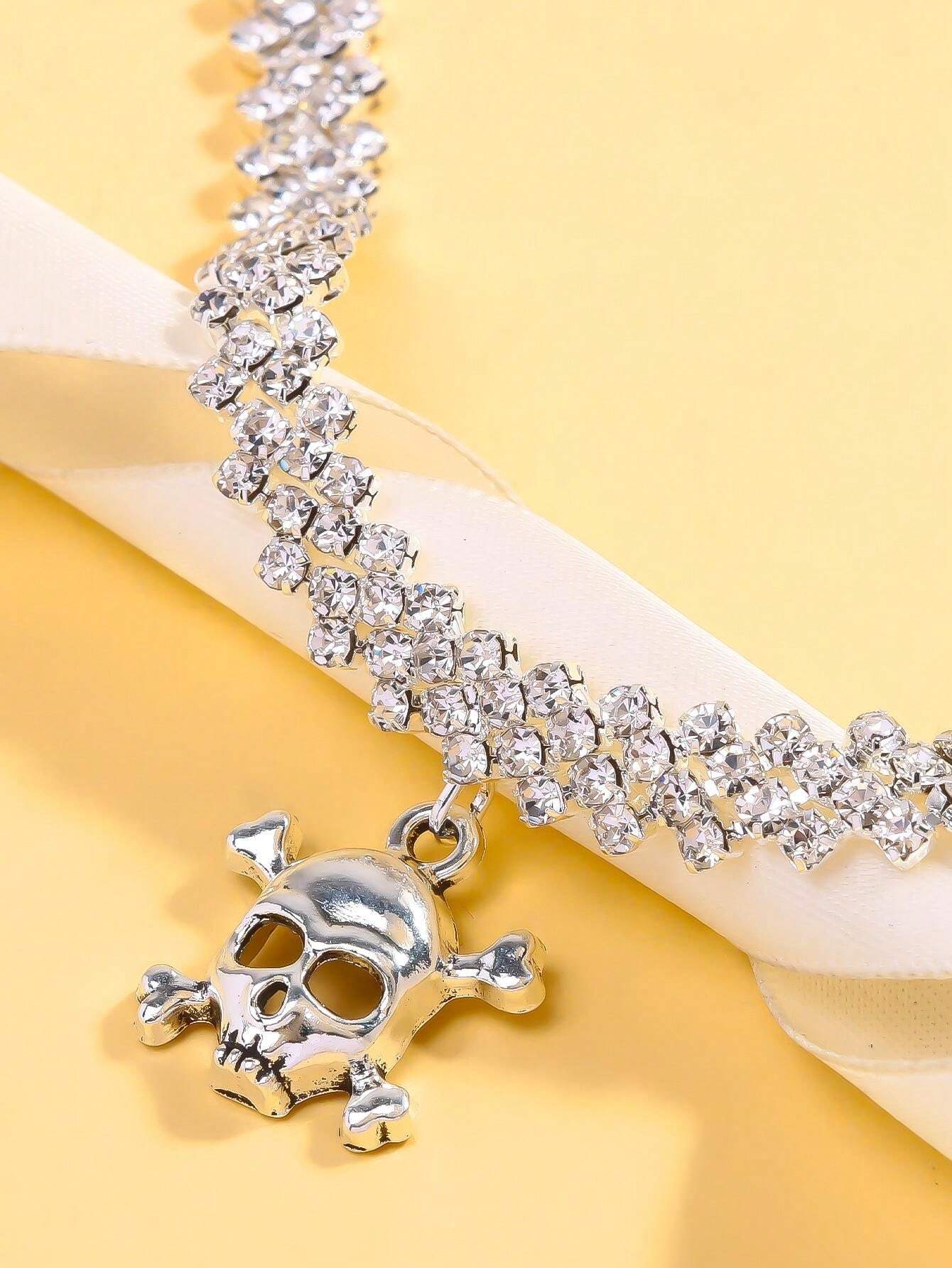 Personalized Skull Pendant Feet Chain Women's Diamond Step Mesh Chain ...